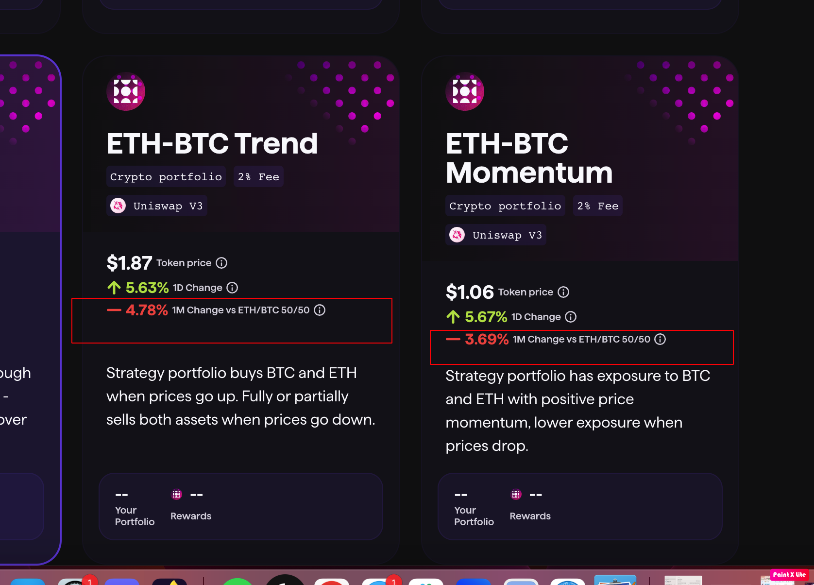 ETH-BTC Trend Strategy and ETH-BTC Momentum Strategy 1M Change vs ETH/BTC 50/50 to 1M Change vs ...