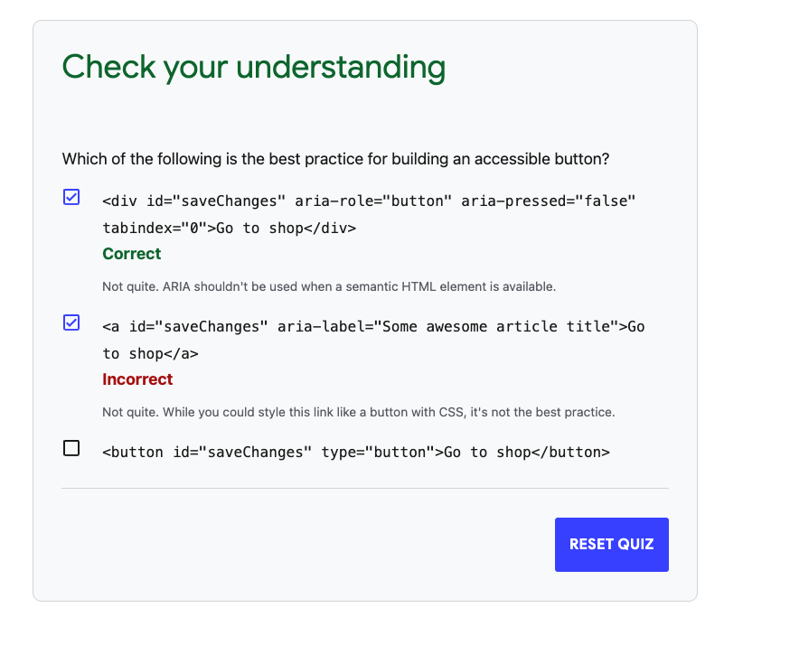 Not able to submit quiz after selecting correct answer | Accessibility · Issue #8773 ...