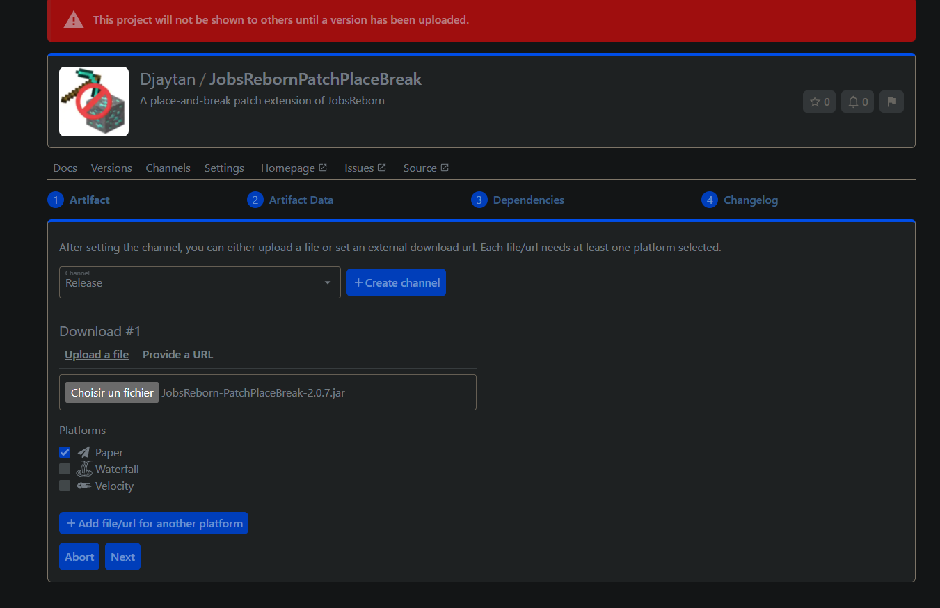 Fail to create a first release with the plugin uploaded directly ...