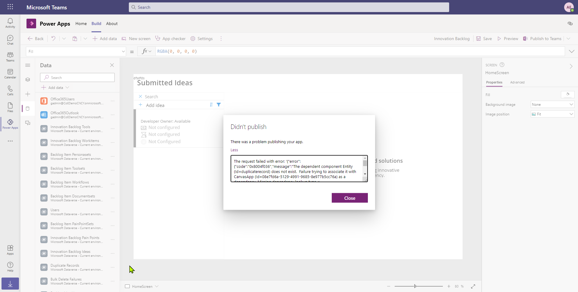[Product BUG]: Innovation Backlog App (for Teams) - Initial Publish ...