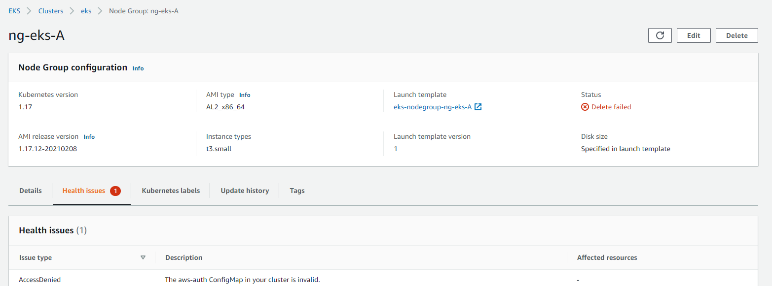 [eks] [nodegroup stucked]: Cannot delete nodegroup due to auth configmap damaged. · Issue #1287 ...
