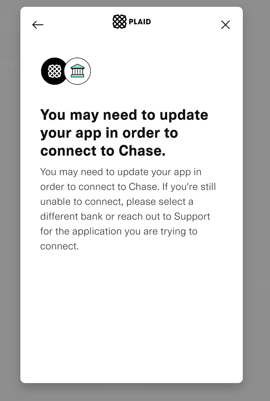 "You may need to update your app" when connect to Chase · Issue #77 ...