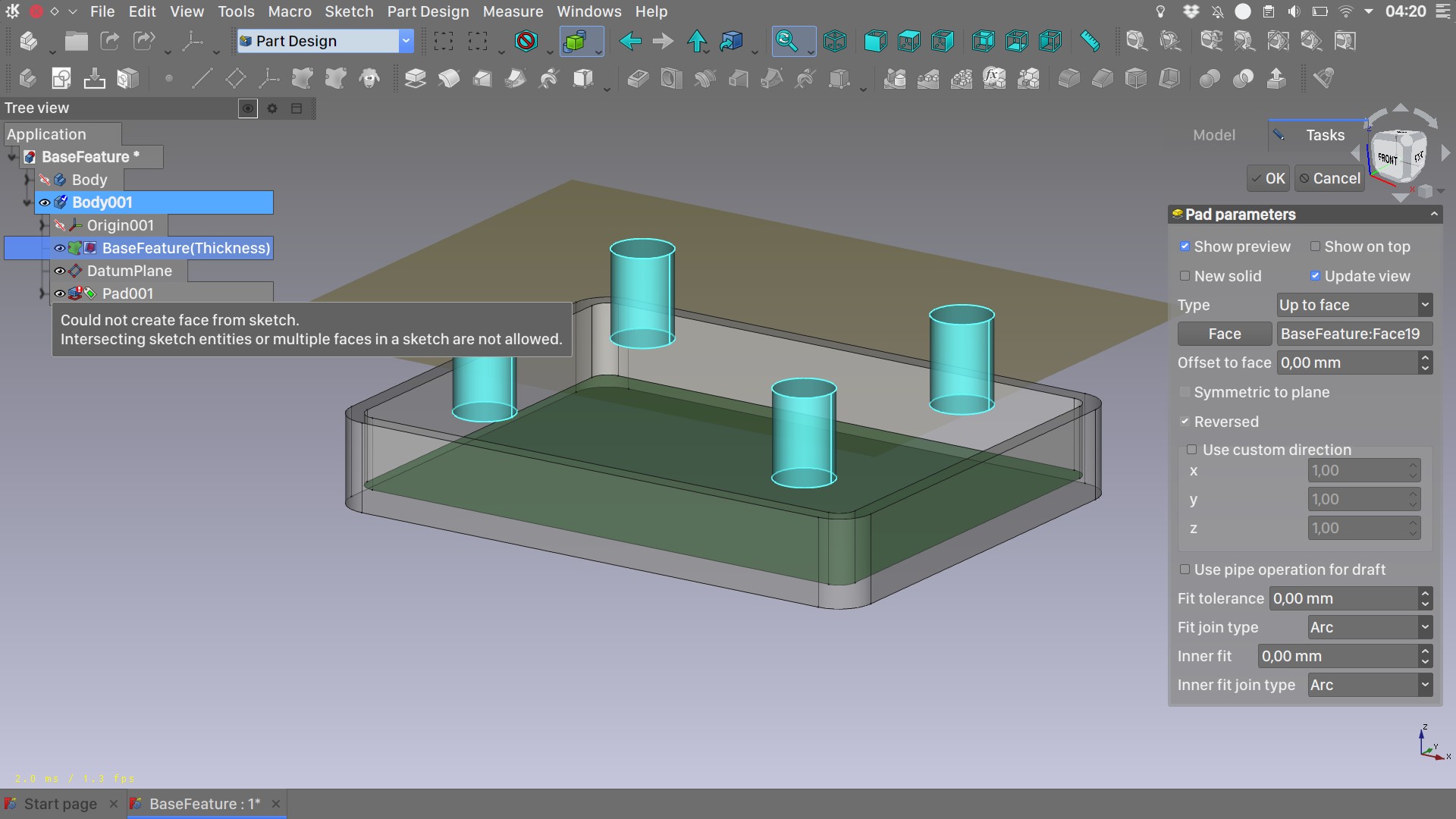 PartDesign tools misbehave when using BaseFeature and sketch based features. · Issue #648 ...