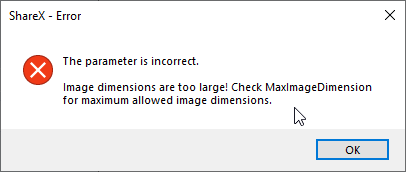 Image dimensions are too large error message when using OCR · Issue #6482 · ShareX/ShareX · GitHub