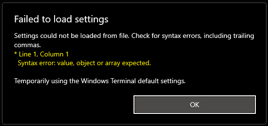 Failed to load settings on startup on windows 10 build 10.0.19043.1110 ...