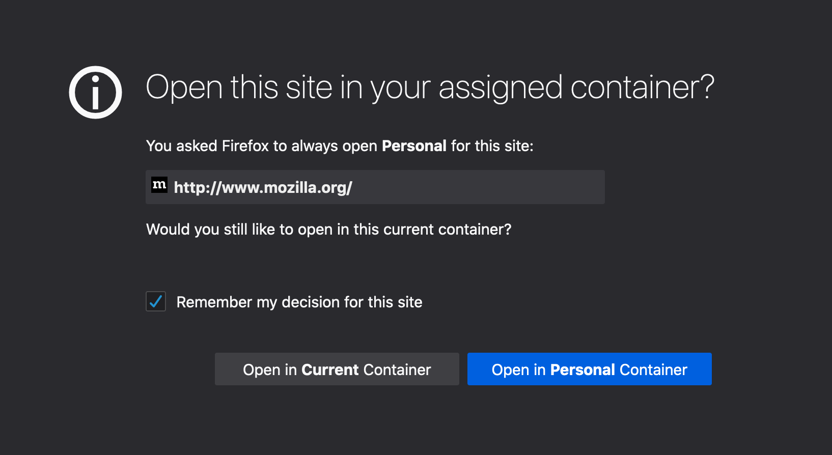 Feature request: Skip asking for "Always open in container" · Issue #1943 · mozilla/multi ...