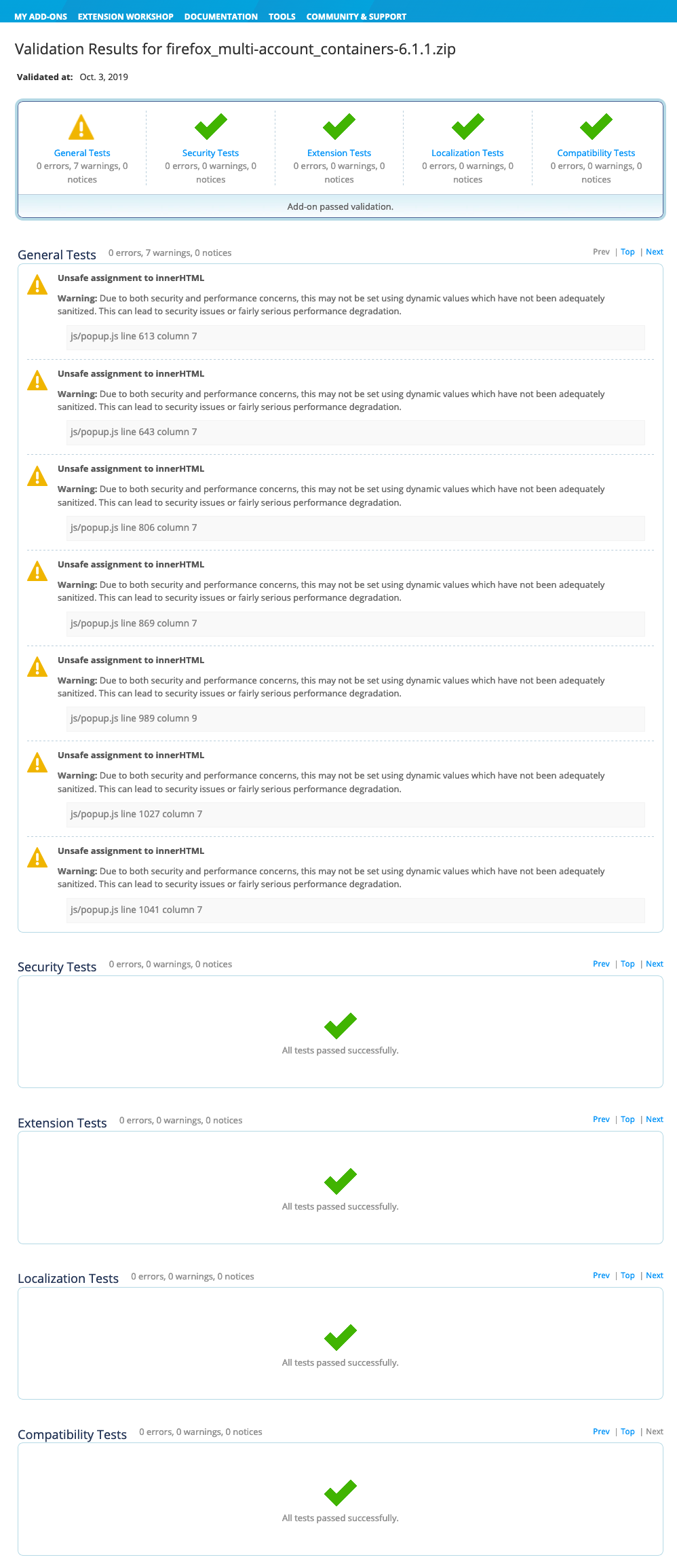 Addon Submisison Validation Warnings · Issue #1513 · mozilla/multi-account-containers · GitHub
