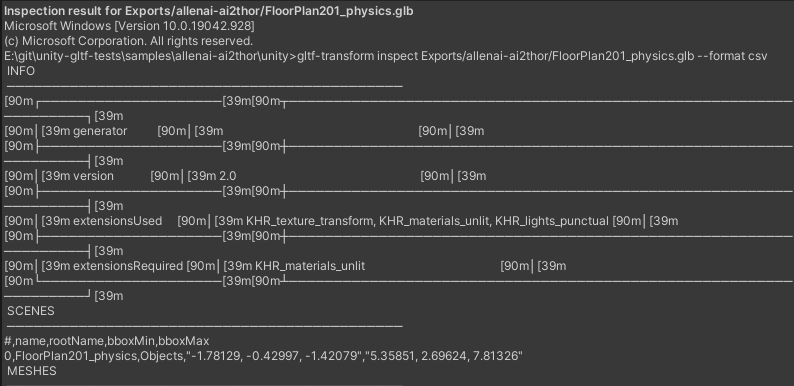 gltf-transform inspect FILE --format csv has INFO header without CSV format · Issue #229 ...