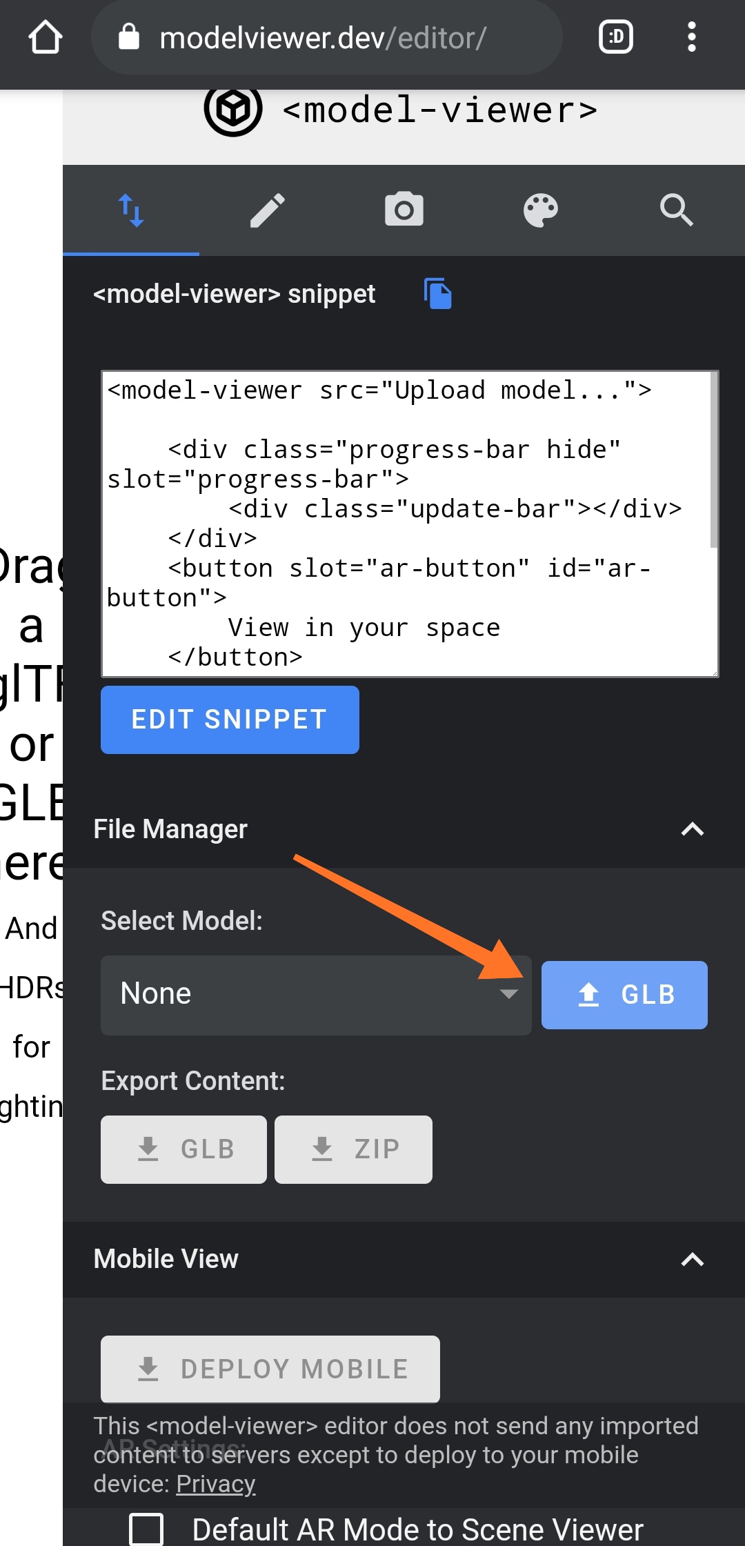 [Editor] GLB selector doesn't open file selection dialogue on mobile · Issue #2672 · google ...