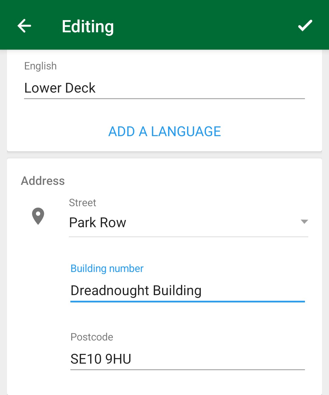 Building name is put in building number field, prevents saving edits ...