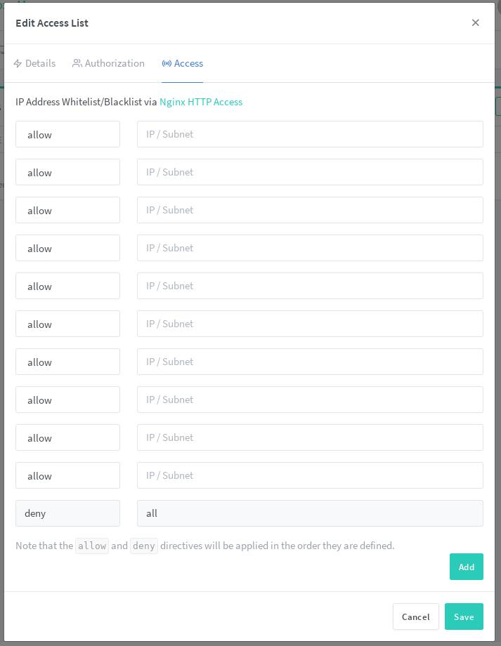 Access List With More Then 4 Ip Addresses · Issue 432 · Nginxproxymanagernginx Proxy Manager