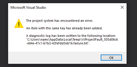 ArgumentException thrown by ReferencesHostBridge: "An item with the same key has already been ...