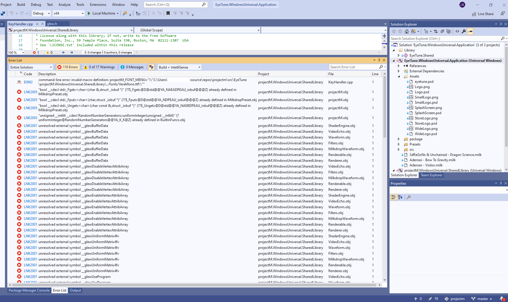 Building EyeTune.WindowsUniversal.Application yields LNK2001 & LNK2005 errrors · Issue #253 ...