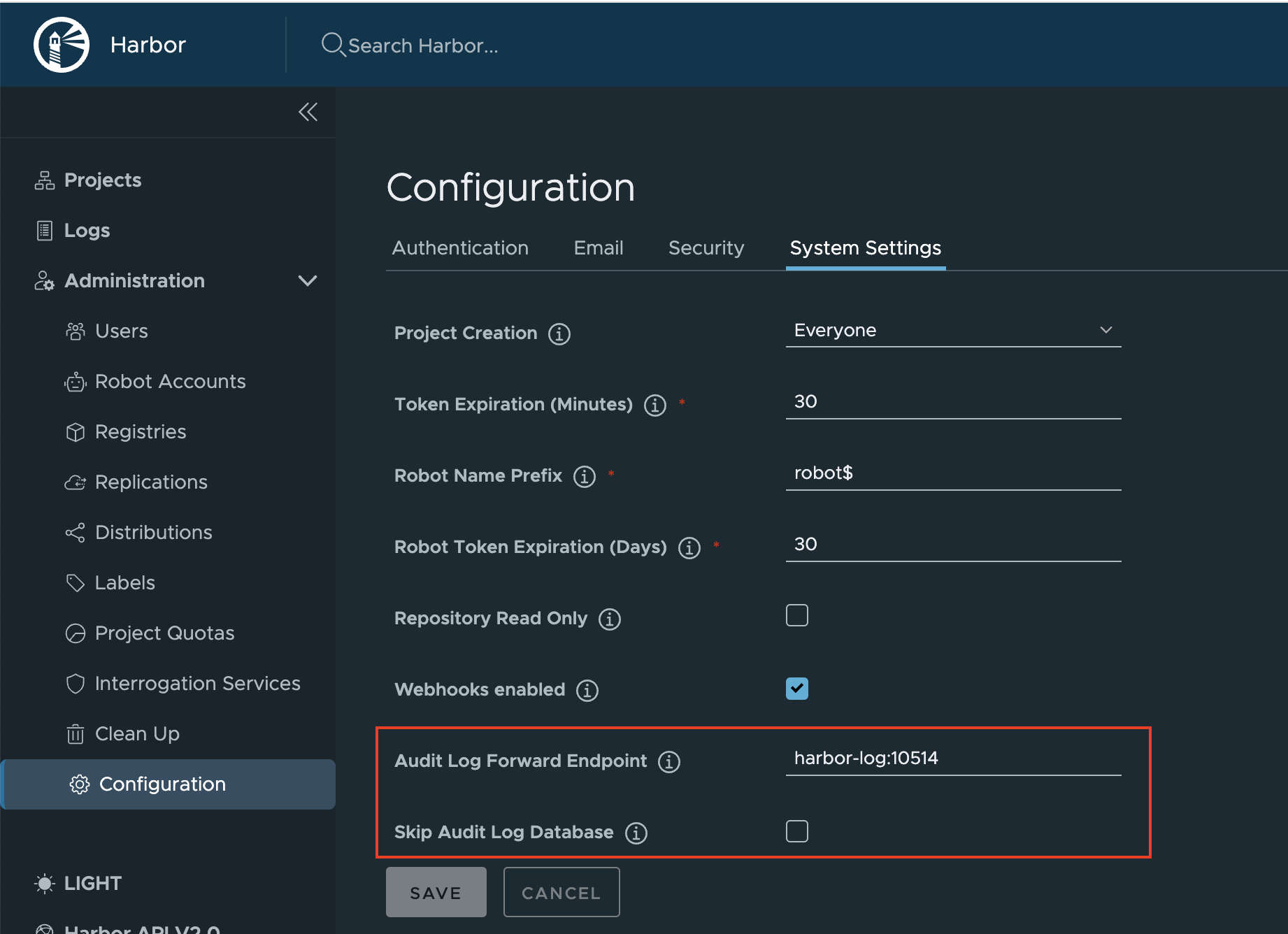 Add document for audit log purge and forward · Issue #17074 · goharbor/harbor · GitHub