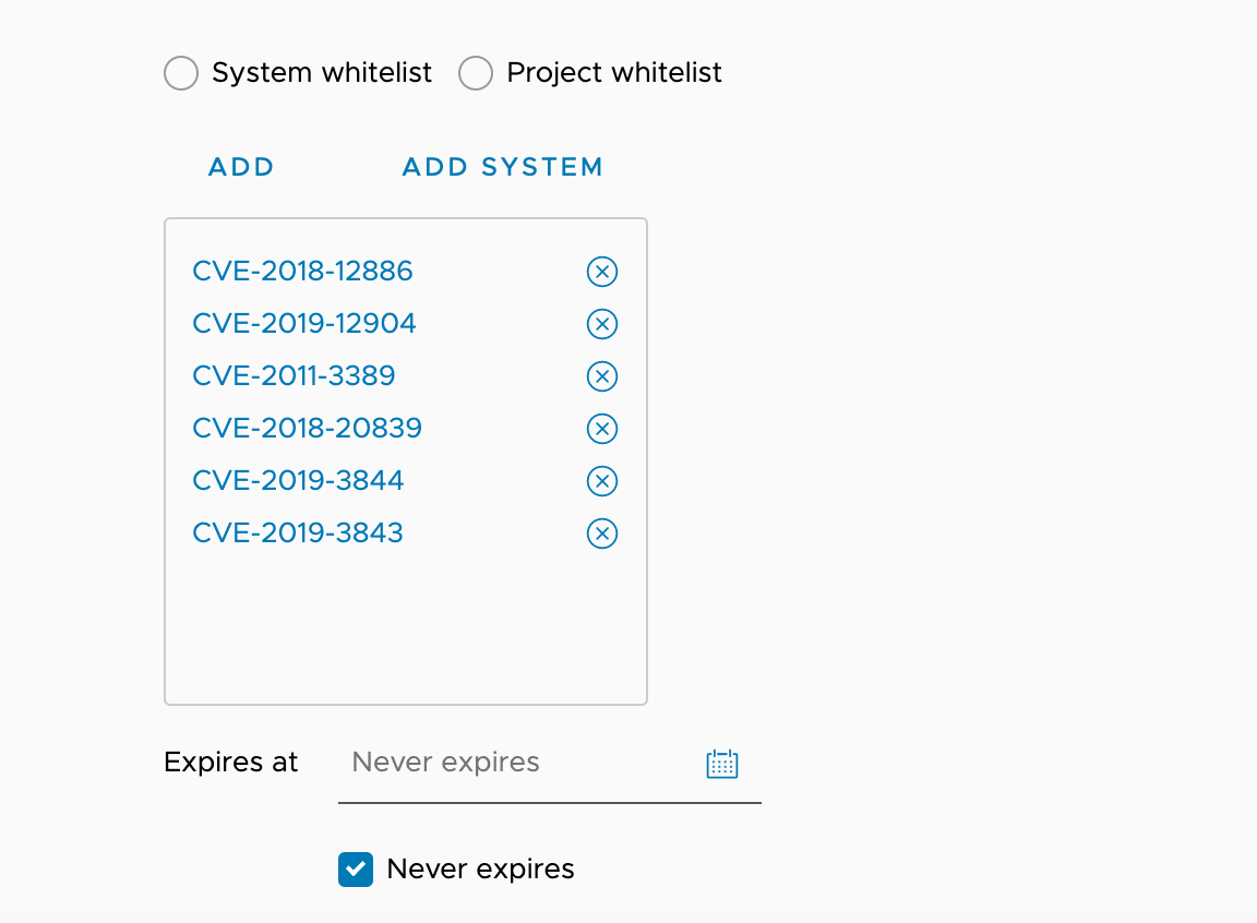 CVE whitelist doesn't take effective when none of "System whitelist" or ...