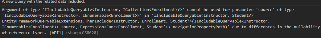 InstructorsController.cs throws warning in the Index() function after changes · Issue #27038 ...