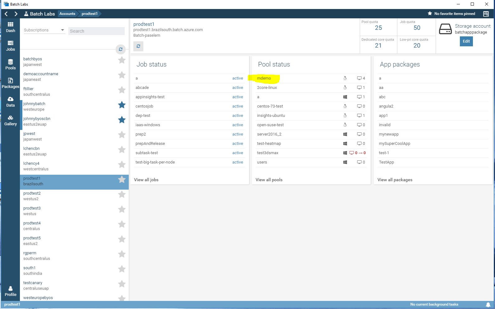 Quickly switching between batch accounts will result incorrect pool/job quickview result · Issue ...