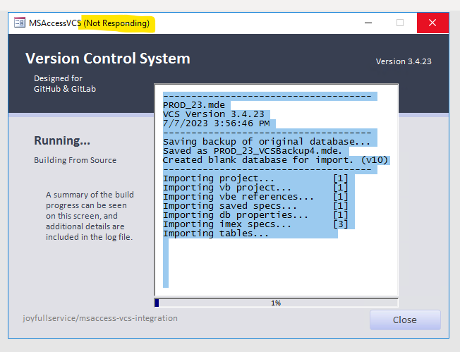 Build Hangs On Importing Linked Table Having Invalid Path · Issue 409