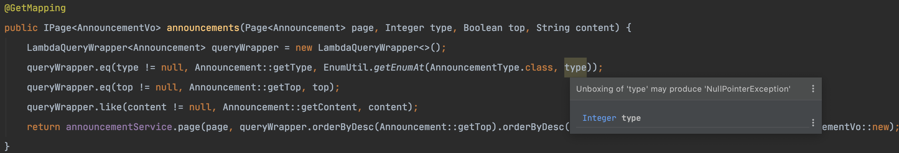 使用lambdaquerywrapper多条件判断查询时，可能会导致空指针 · Issue 2763 · Baomidoumybatis Plus · Github 6025