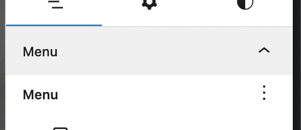 Navigation block: editable list view shows double "menu" heading ...