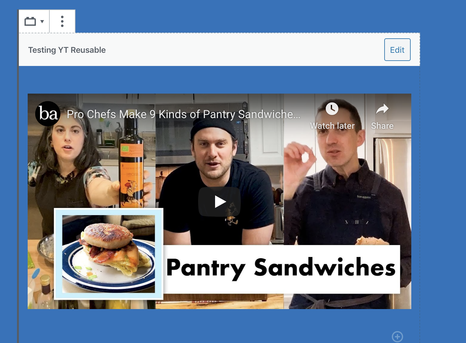 YouTube embed block in/as reusuable block shows URL of video not the ...
