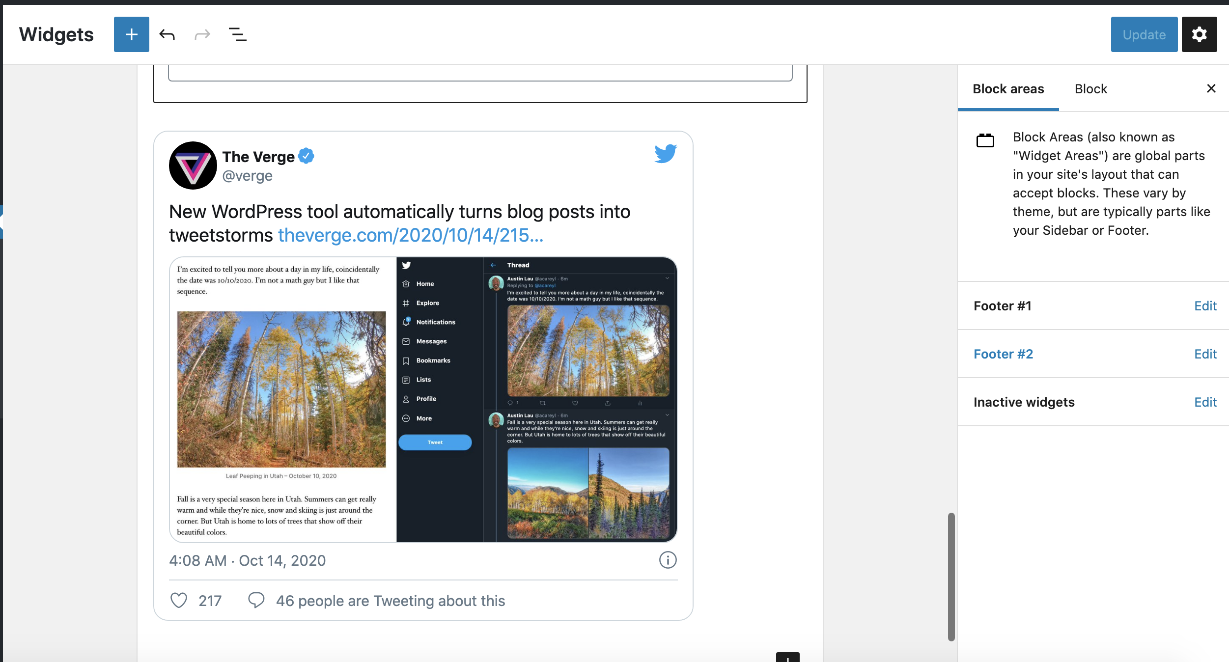 Widgets Screen Twitter Block Doesnt Display Embed On Front End · Issue 26180 · Wordpress 