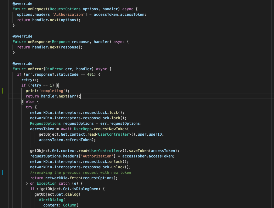 ErrorInterceptorHandler(handler) doesn't work after unlocking dio · Issue #1272 · cfug/dio · GitHub