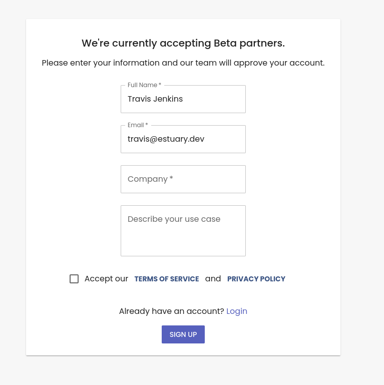 Update Signup Flow for Terms and Conditions · Issue #104 · estuary/ui · GitHub
