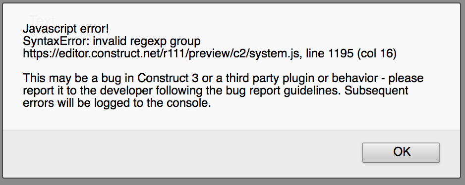 RegexReplace fails on firefox. · Issue #1985 · Scirra/Construct-bugs · GitHub
