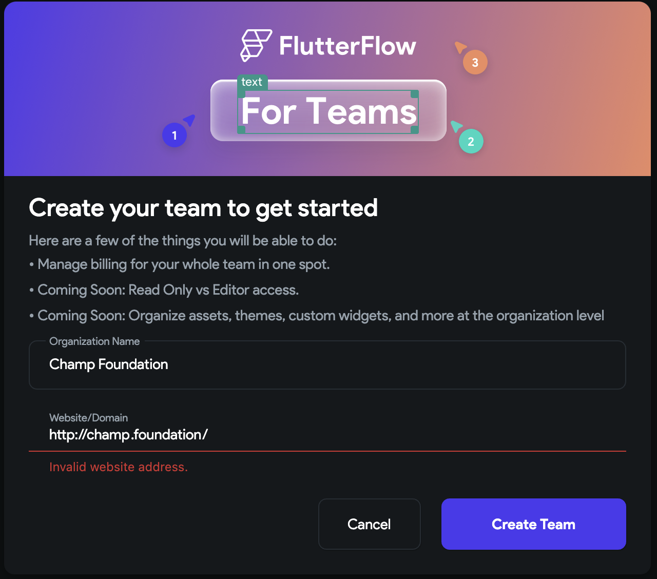 Create Team website validation is rejecting a valid site · Issue #84 · FlutterFlow/flutterflow ...