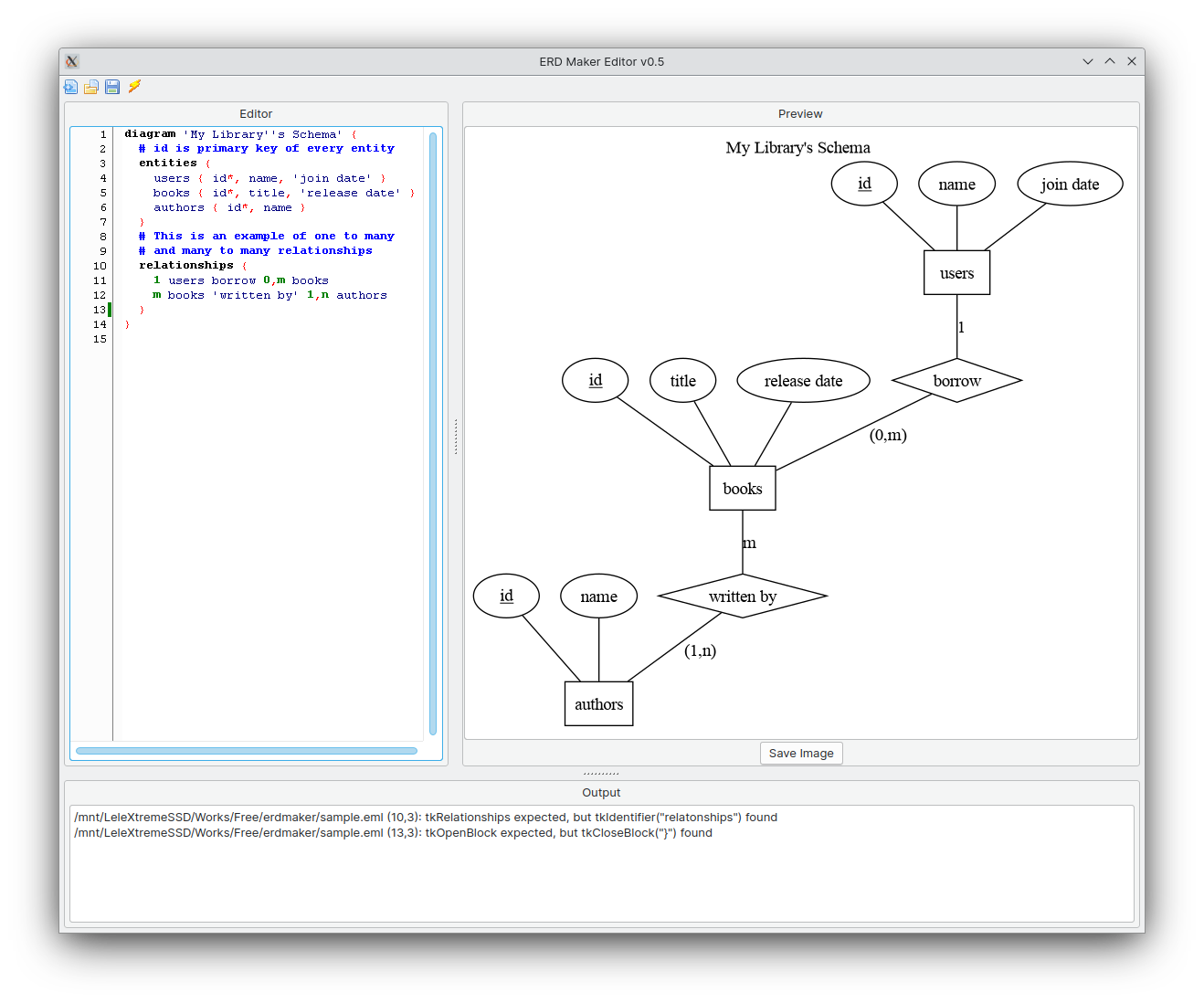 GitHub - leledumbo/erdmaker: A language, reference compiler and editor designed to create ER ...
