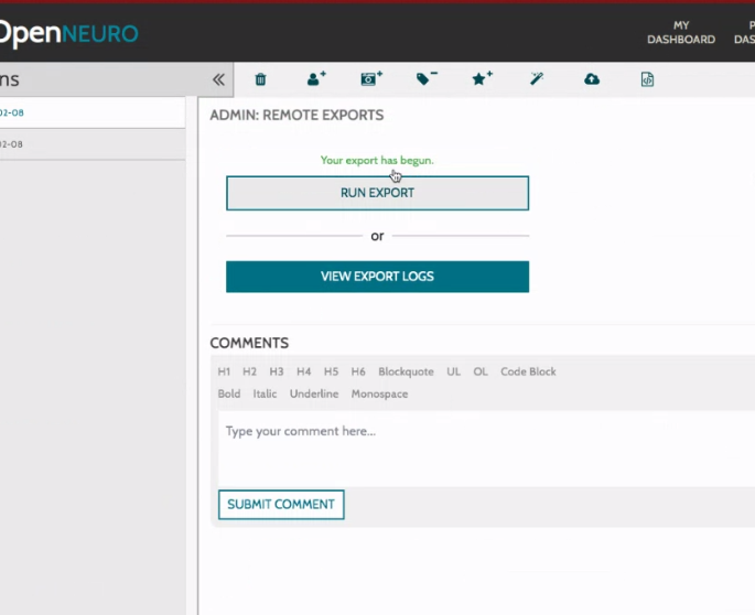 Add a re-export button to the admin page · Issue #1896 · OpenNeuroOrg/openneuro · GitHub