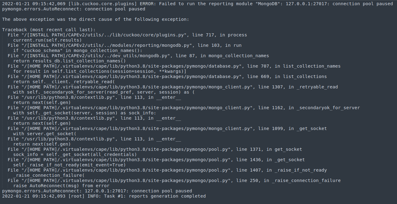 MongoDB error "connection pool paused" after updating to the last version of CAPE · Issue #722 ...