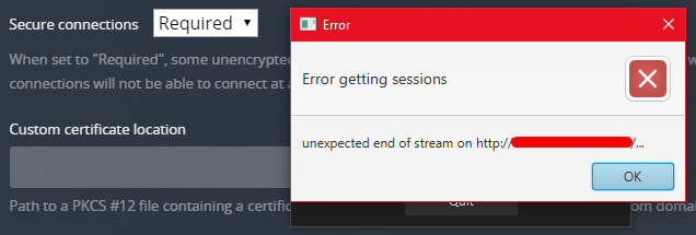 "unexpected end of stream" when PMS is set to require secure connections · Issue #69 · Ombrelin ...