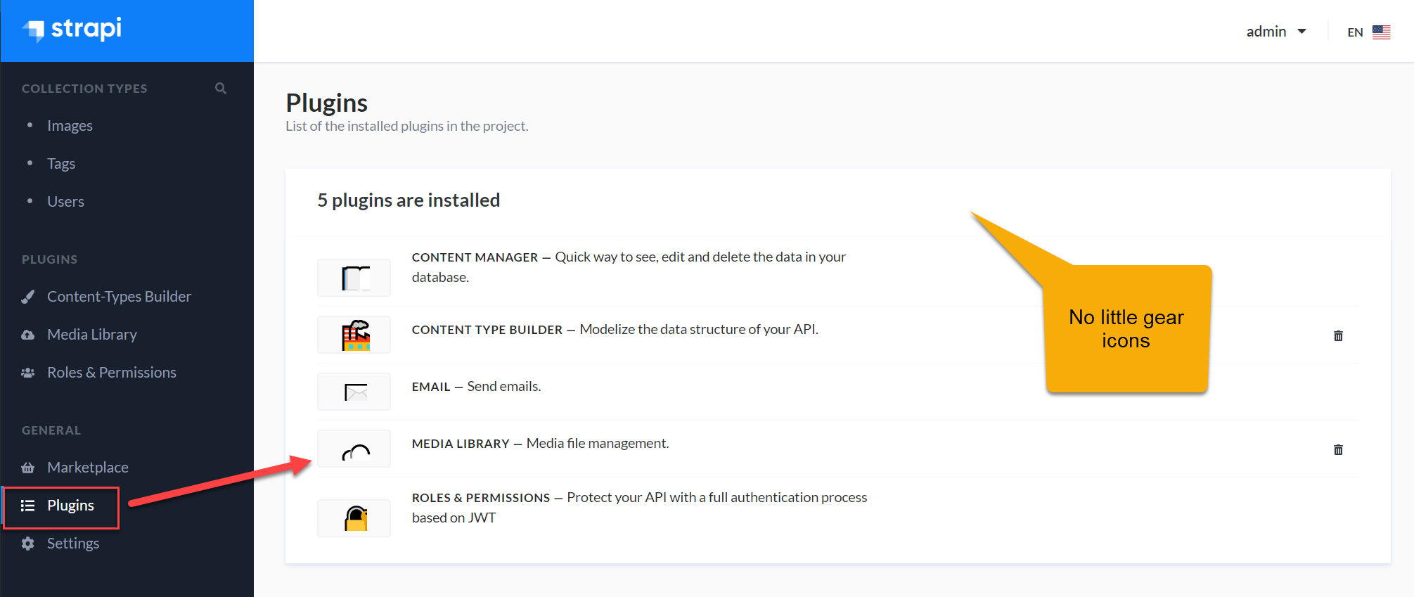 Media Library Settings (COG Icon) option not available in plugins list · Issue #6625 · strapi ...