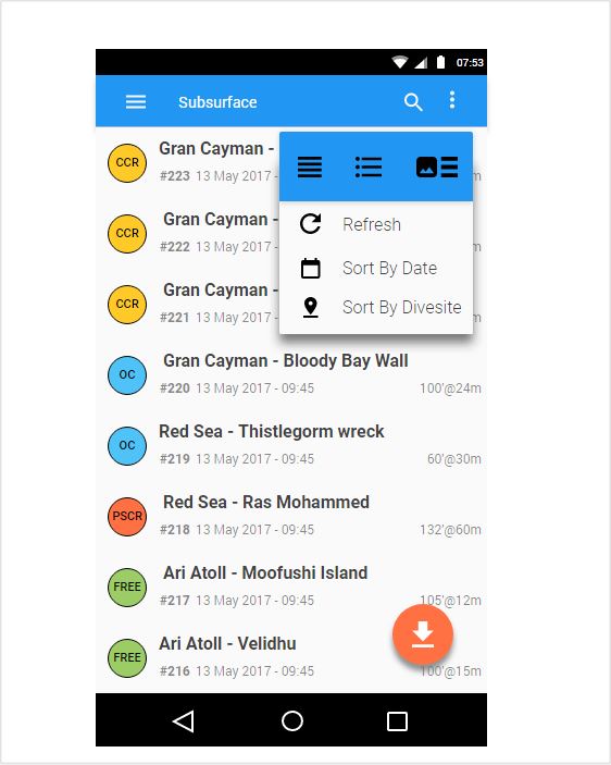 [idea] Mobile UI #4: Dive list different layouts and menu option · Issue #428 · subsurface ...