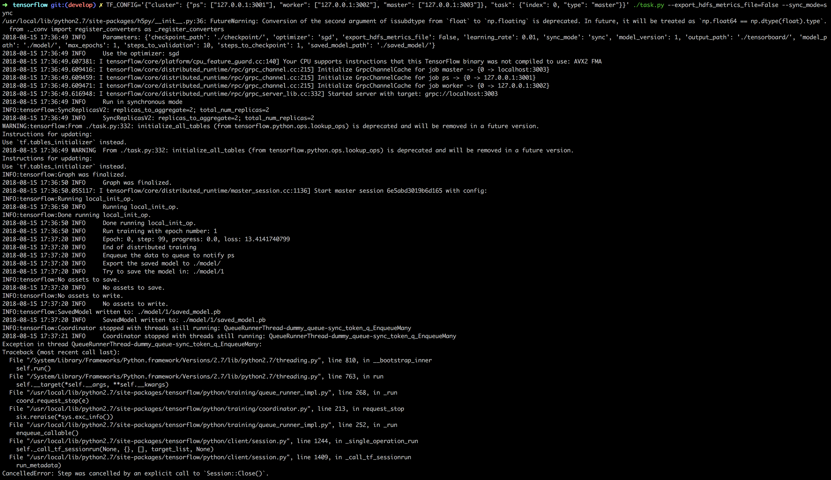 Distributed Training With Syncreplicasoptimizer May Throw Session Close Error After Training