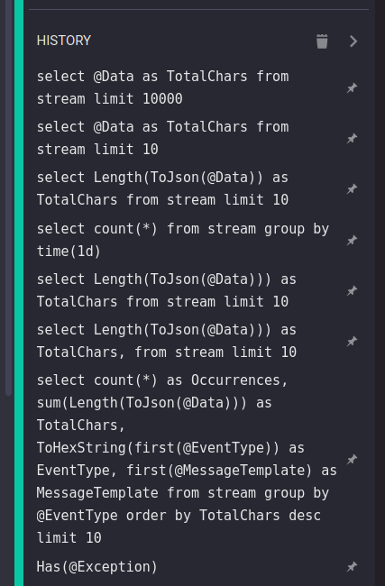 History in the sidebar · datalust seq-tickets · Discussion #1664 · GitHub