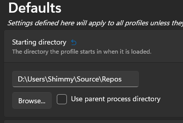 Enable setting both Starting directory and Use parent process directory ...