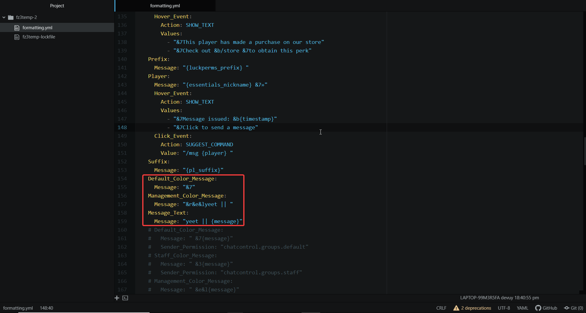 Issue with formatting chat and having different chat colours for different ranks. · Issue #1118 ...