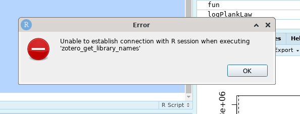 Error "Unable to establish connection with R session when executing ...
