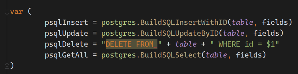Use the BuildSQLDelete from postgres package · Issue #34 · edteamlat/go ...