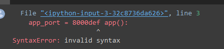 SyntaxError: invalid syntax - line 3, app_port = 8000def app(): · Issue #63 · saharmor/dalle ...