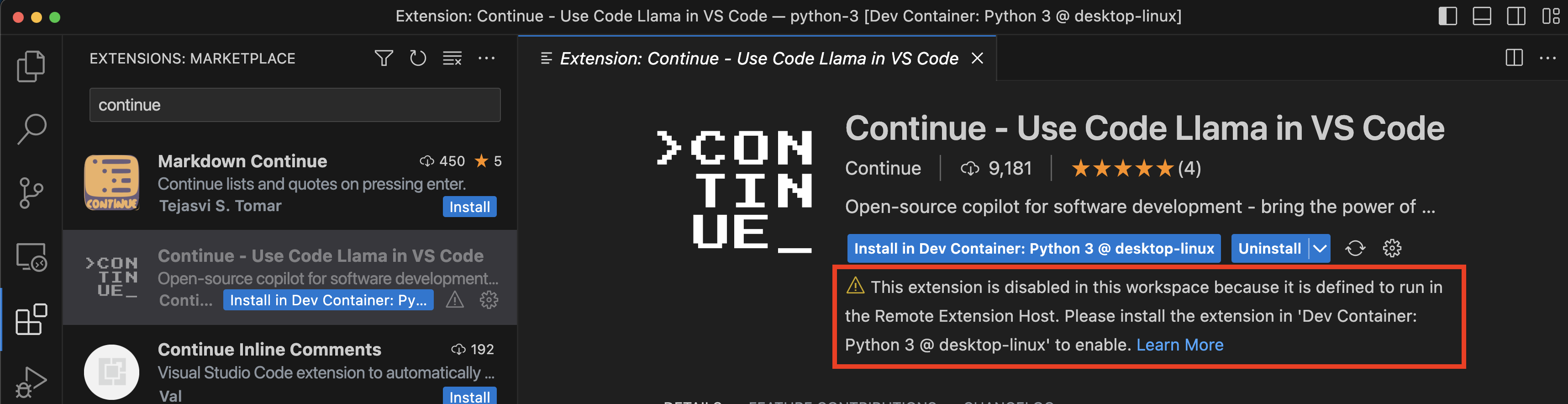 Run Continue in a devcontainer · Issue #406 · continuedev/continue · GitHub