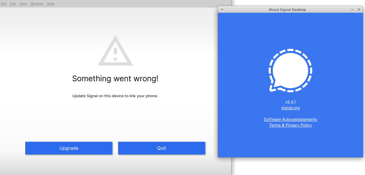 Version 5.4.1 asking for update signal in desktop to link with the phone · Issue #5326 ...