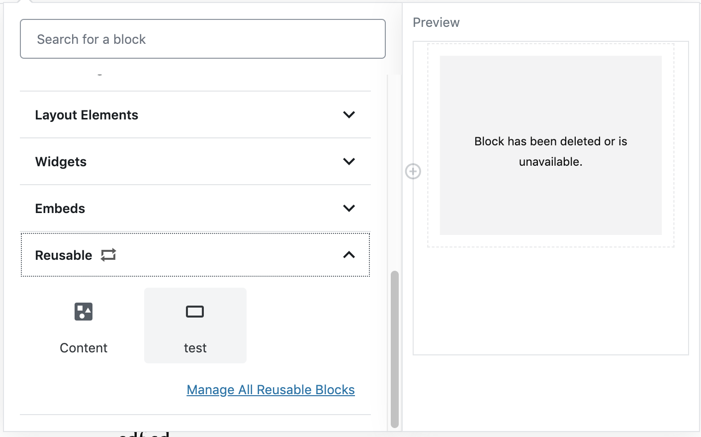 Reusable Blocks Preview Not Working Issue 16808 WordPress 