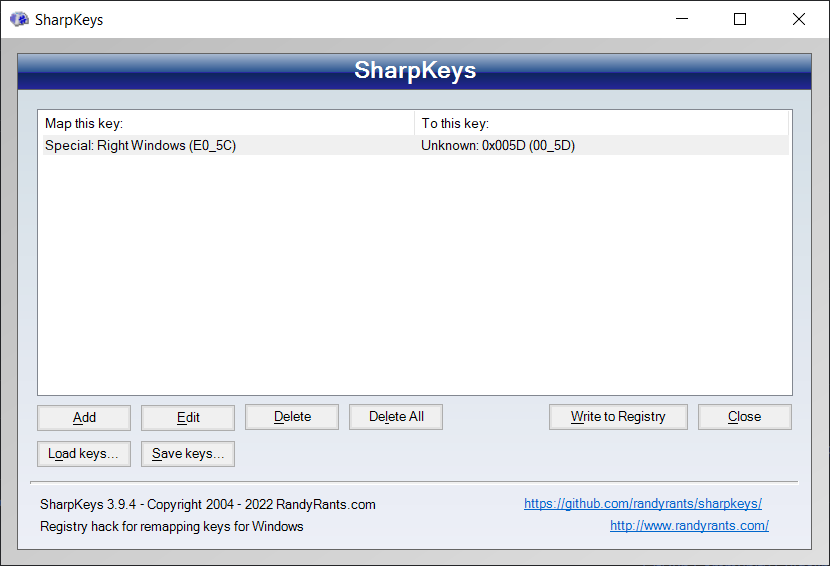 Can't change RWin to App (Context Menu) · Issue #518 · randyrants/sharpkeys · GitHub