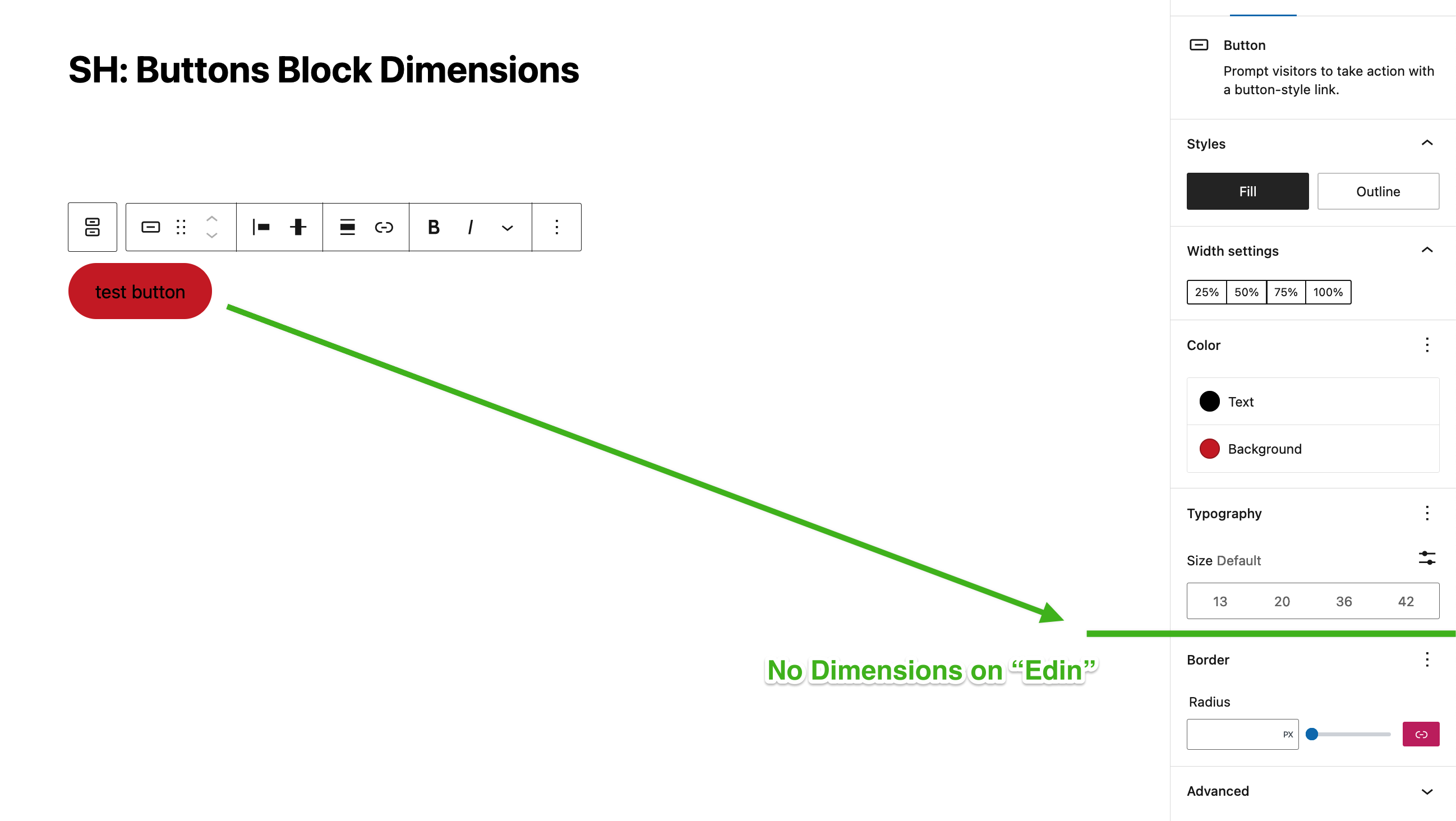 Older Themes: Buttons block missing Dimensions section · Issue #6155 · Automattic/themes · GitHub