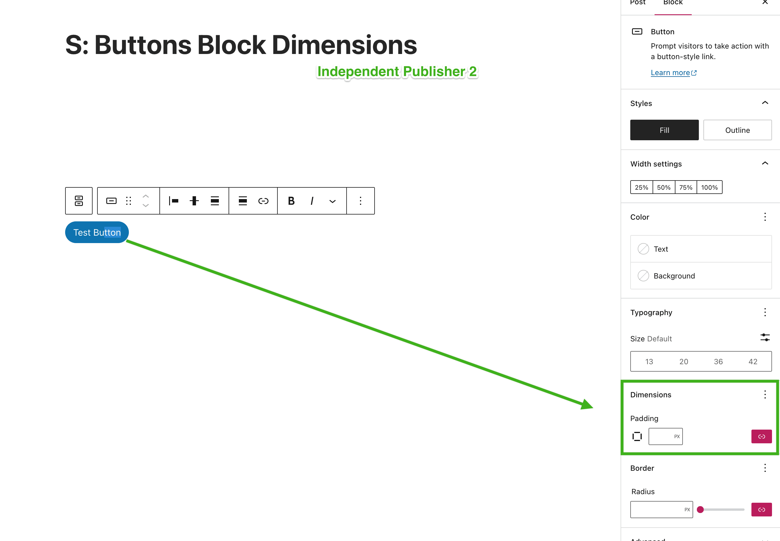 Older Themes: Buttons block missing Dimensions section · Issue #6155 · Automattic/themes · GitHub