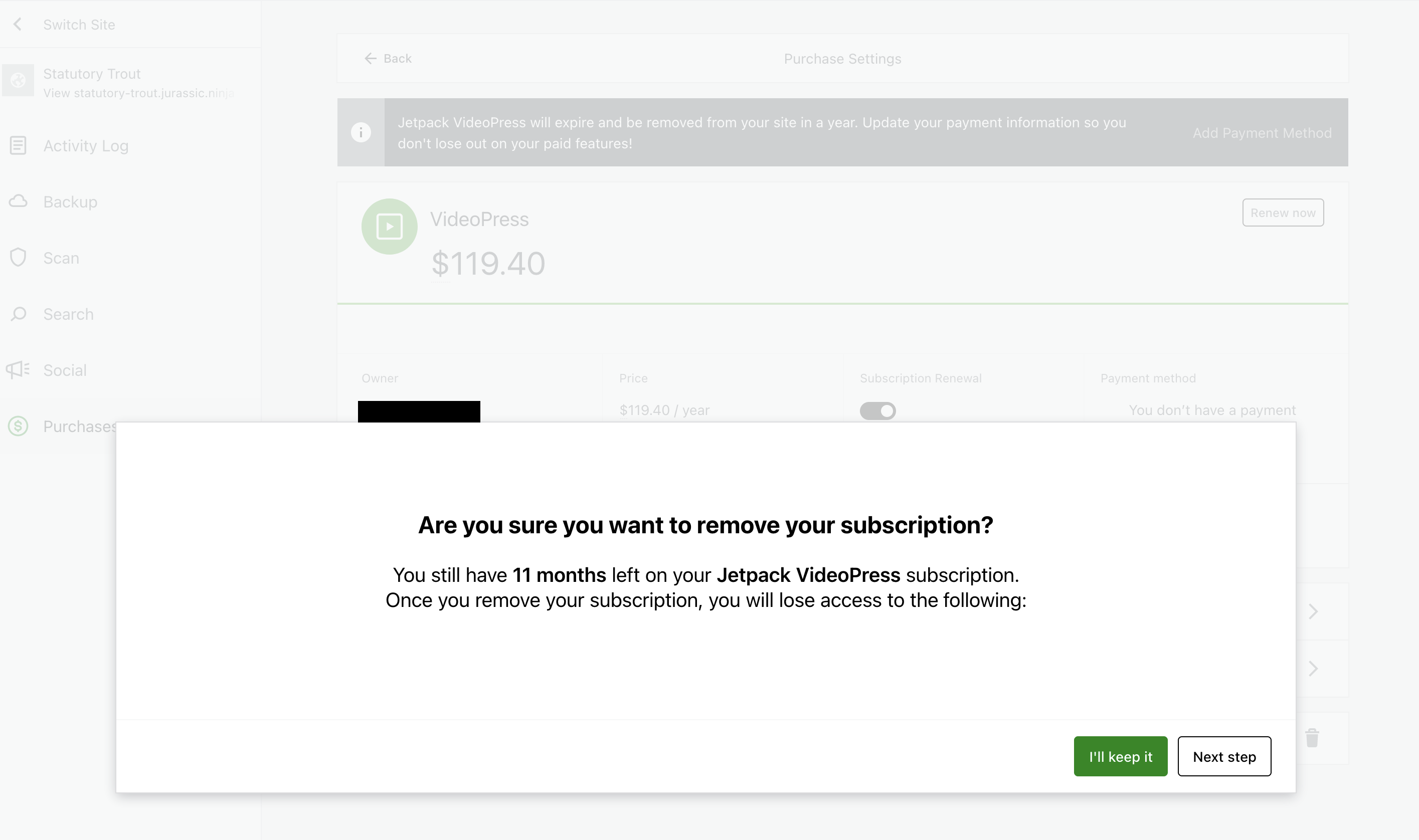 Removing Jetpack VideoPress, prompt missing list of lost features · Issue #66076 · Automattic/wp ...